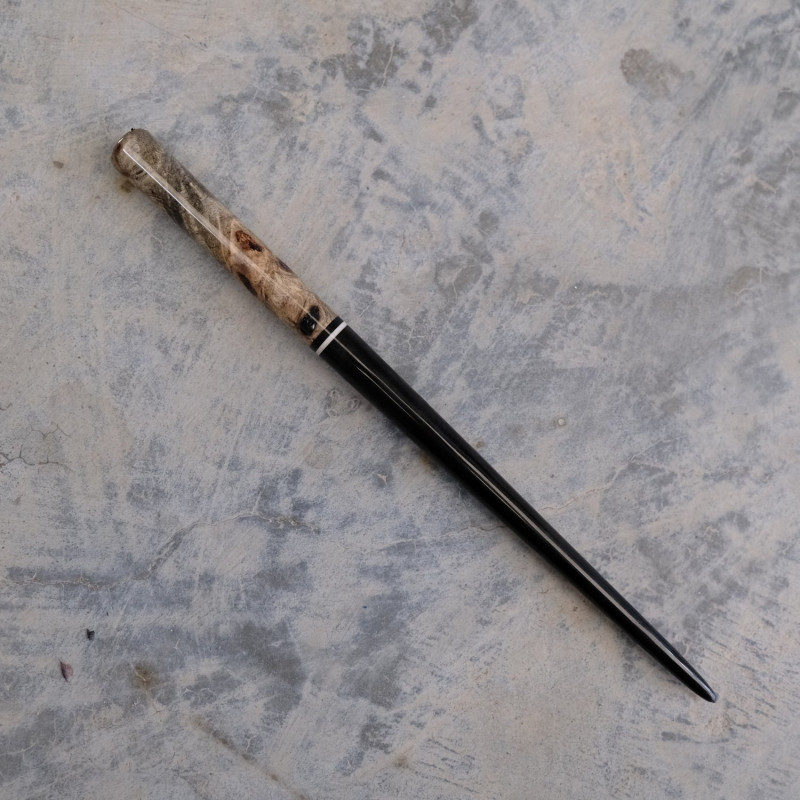 七葉樹瘤和黑檀木沾水筆斜桿 Dark Buckeye Burl And Ebony Straight Pen Holder 小品雅集